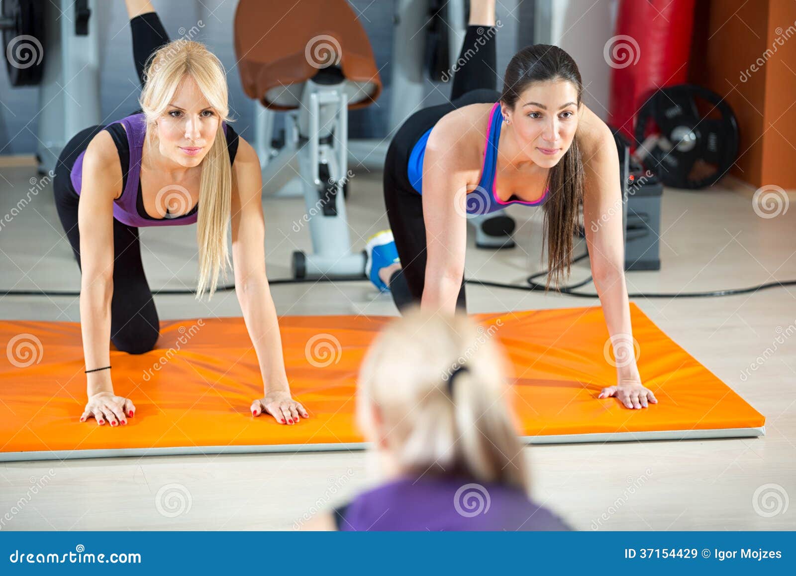 Young Women Doing Fitness Exercises Stock Image - Image of friends ...