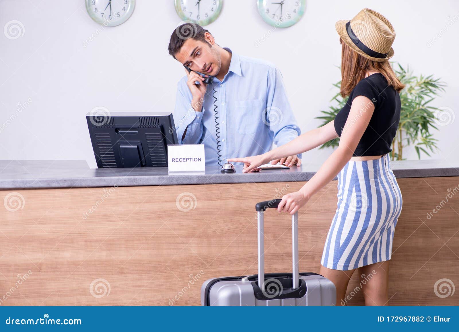 Young Woman at Hotel Reception Stock Photo - Image of accommodation ...