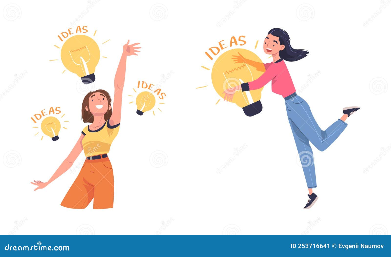 Young Women with Ideas Set. Idea Generation, Brainstorming, Creativity ...