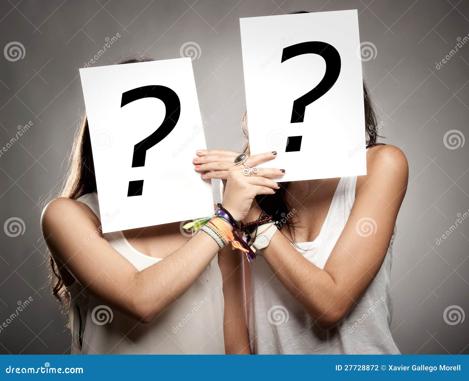 Young Women with Interrogation Symbols Stock Photo - Image of question ...