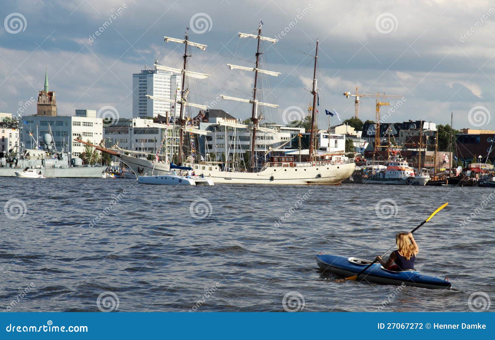 Young Women with Kayak in Front of a Sailing Ship Editorial Photography ...