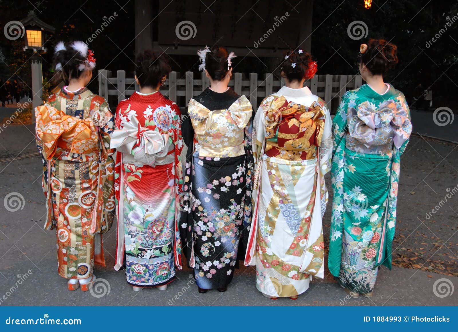 Young Women in Kimono Dress Stock Image - Image of fabric, handbag: 1884993