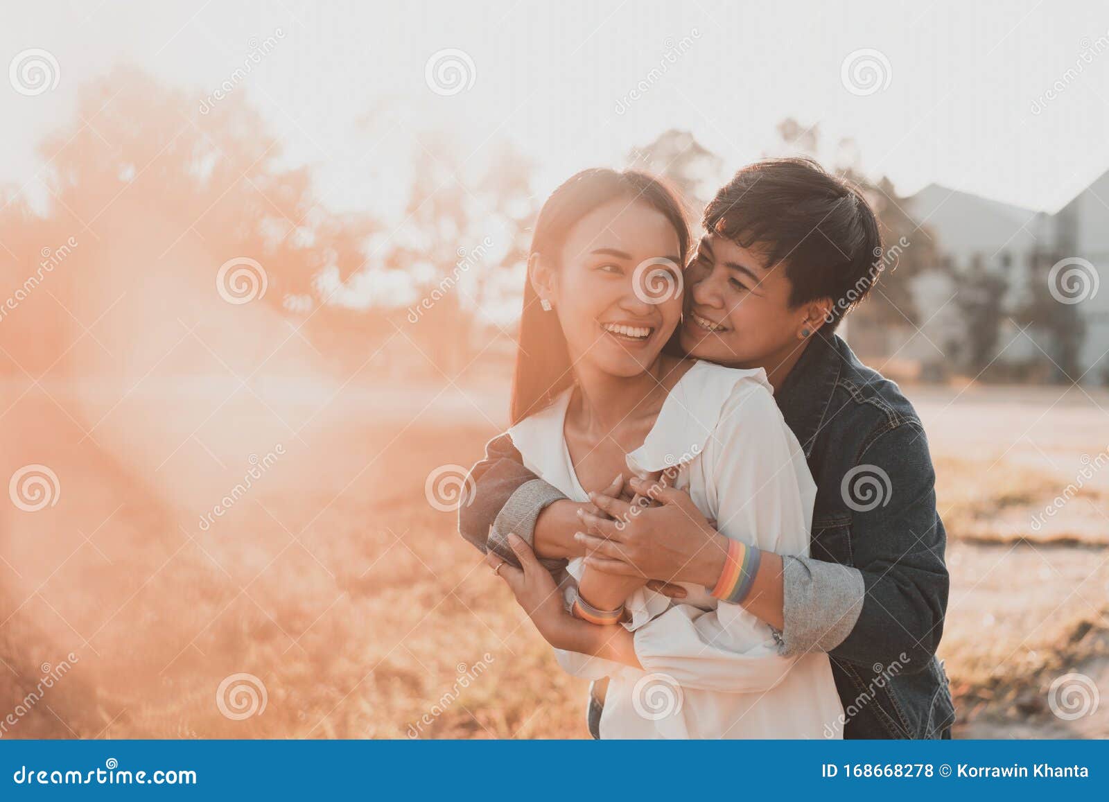 Young Women Lesbian Couple Moments Romantic And Happiness Lgbt Couple