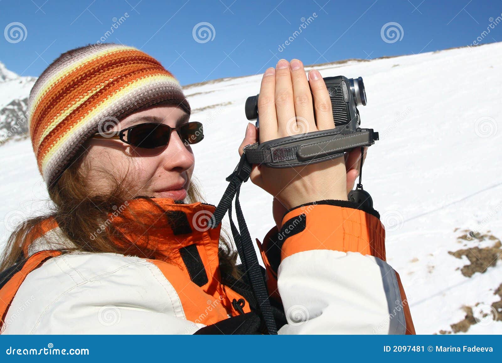 Young Women Making a Film about Mountain Trip Stock Image - Image of ...