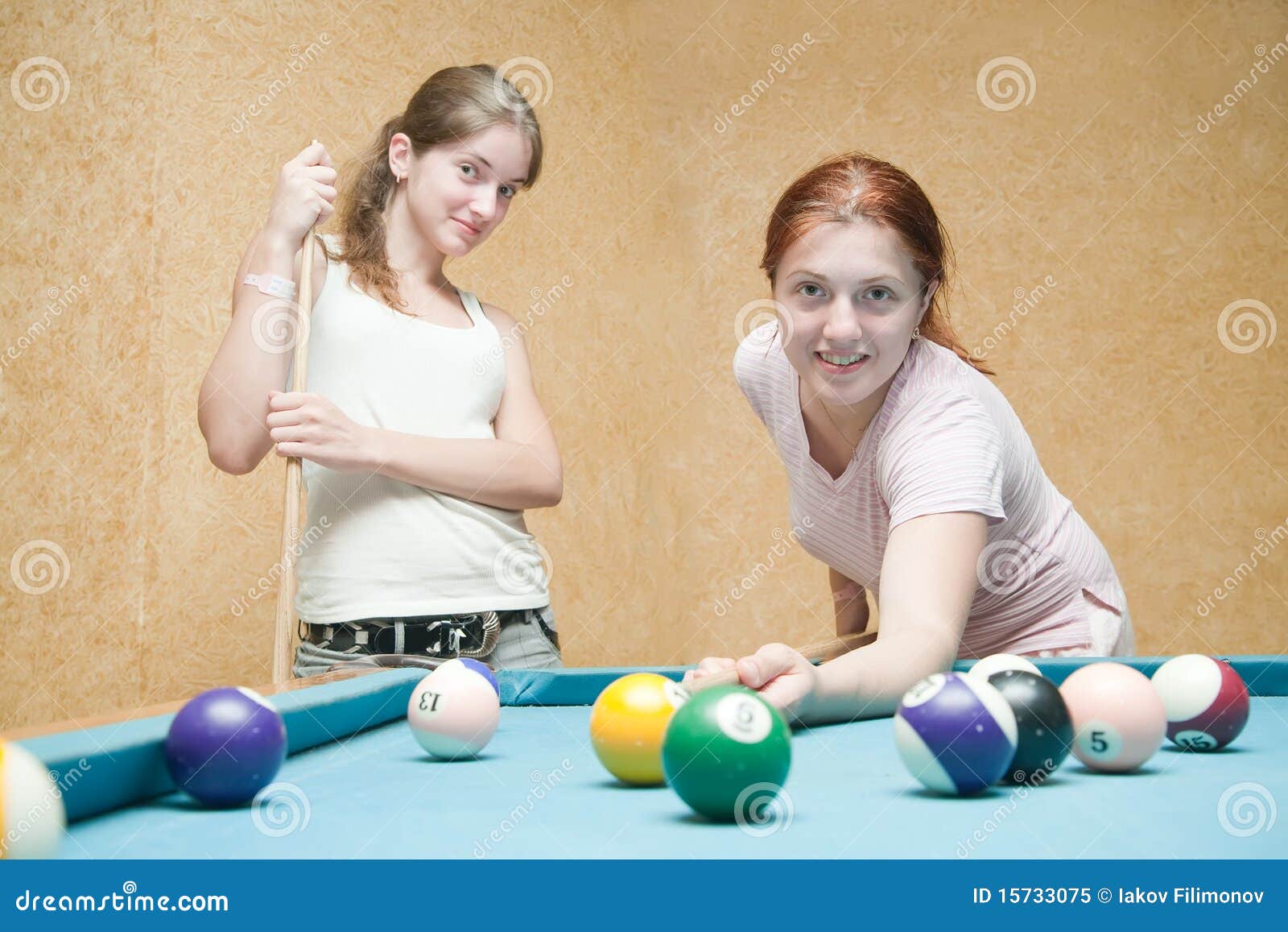 Young Women Playing Billiards Stock Image - Image of entertainment ...