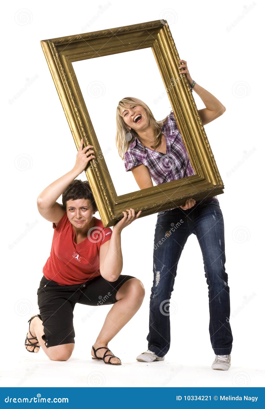 Young Women Posing with Picture Frame Stock Image - Image of female ...