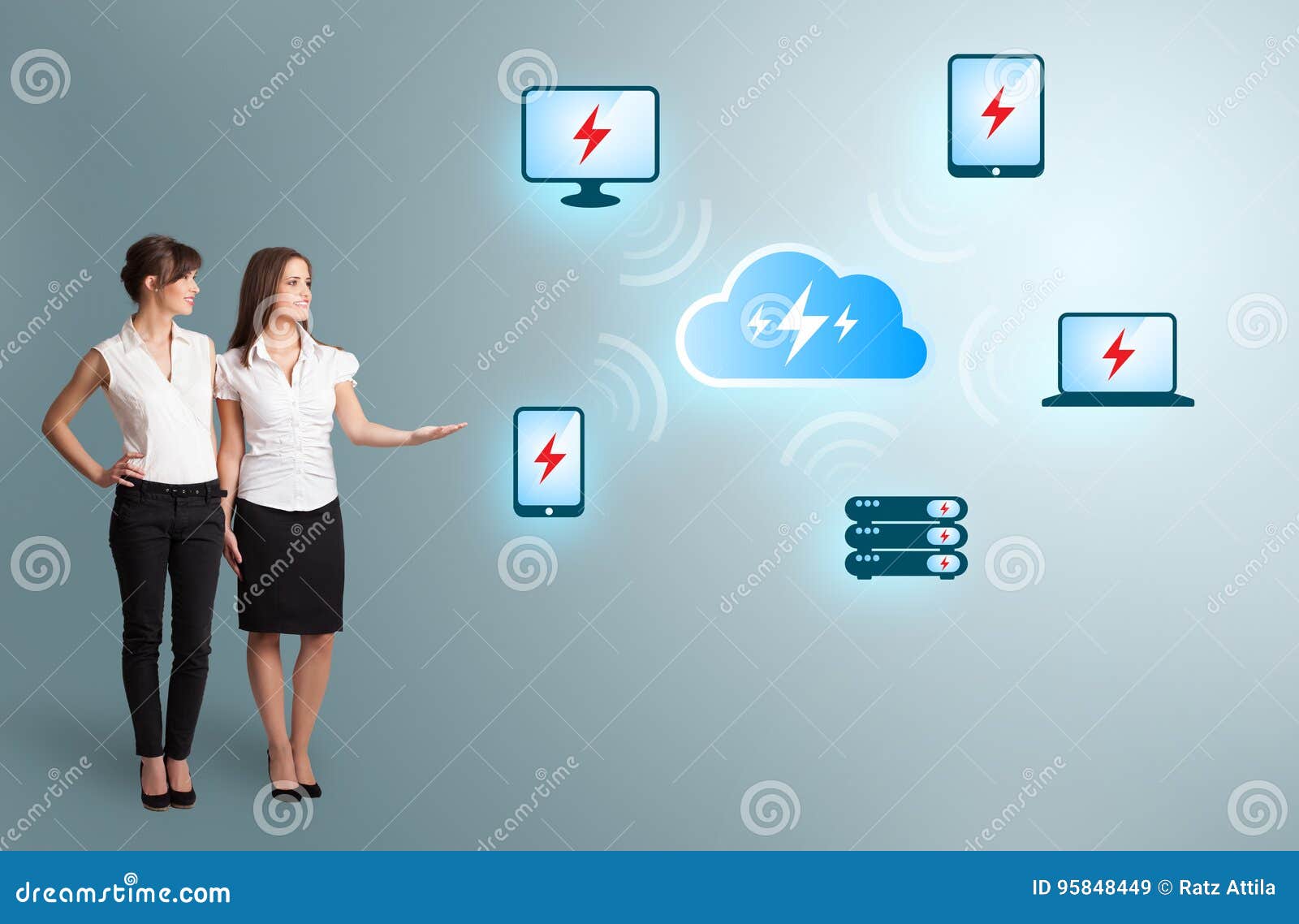 Young Women Presenting Cloud Computing Network Stock Image - Image of ...