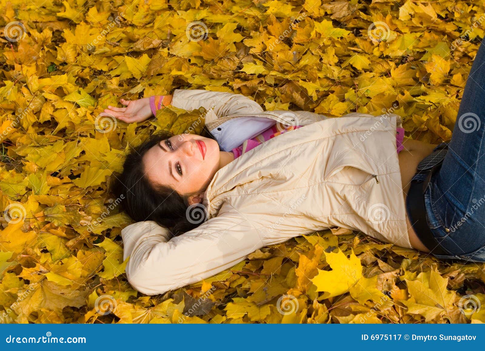 Young Women Rest on the Autumn Leaf Stock Image - Image of females ...