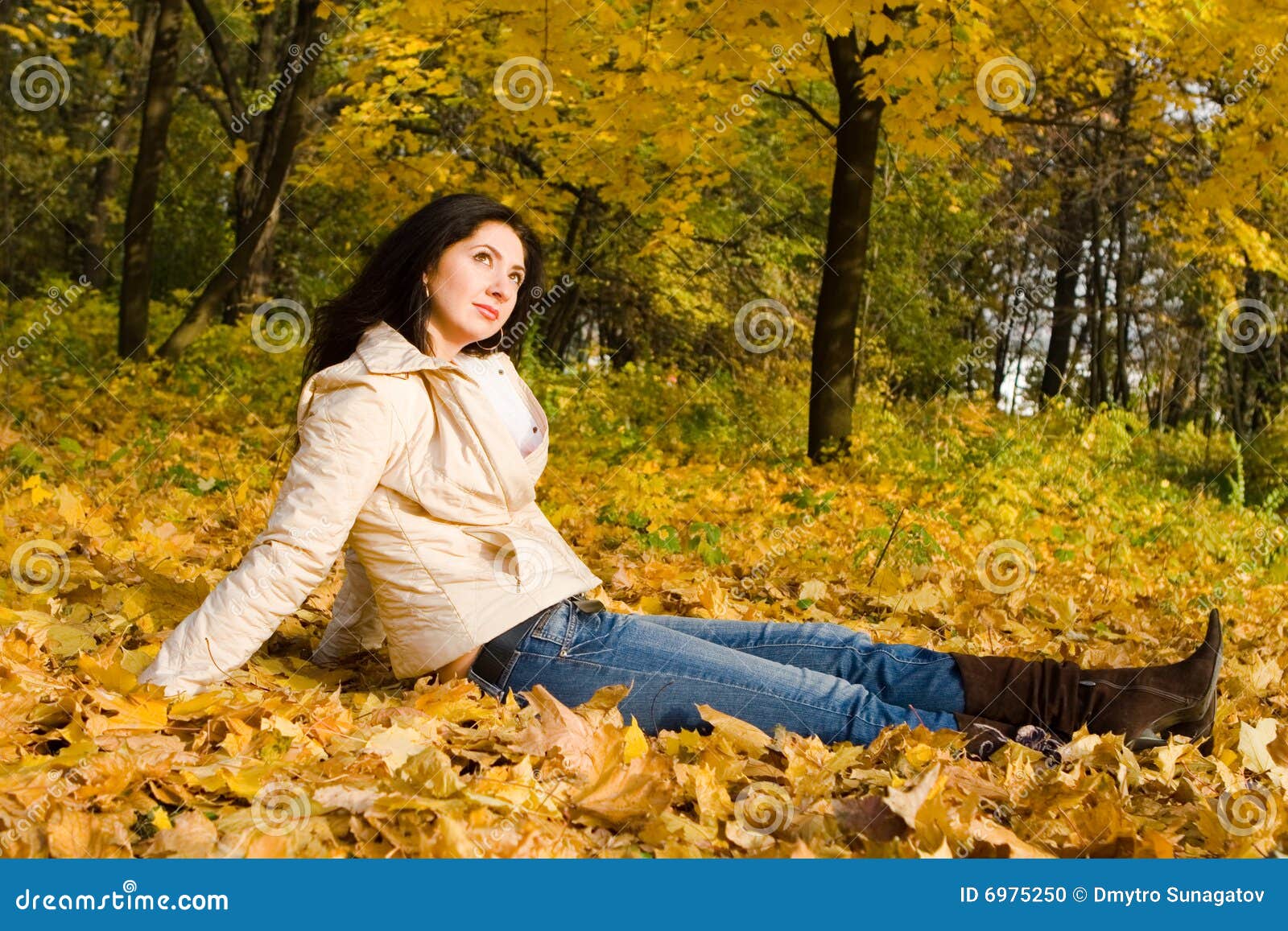 Young Women Rest on the Autumn Leaf Stock Photo - Image of lifestyles ...