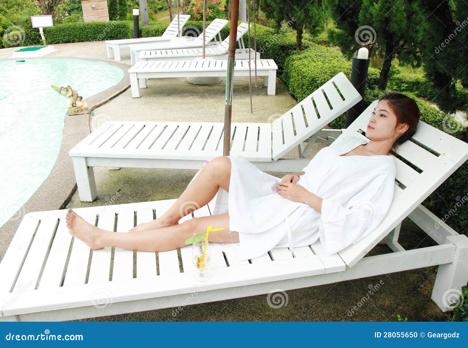 Young Women Rest at Swimming Pool Stock Photo - Image of asian ...