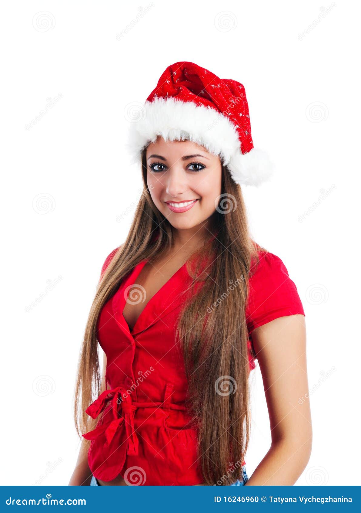 Young woman in santa hat stock photo. Image of race, latin - 16246960