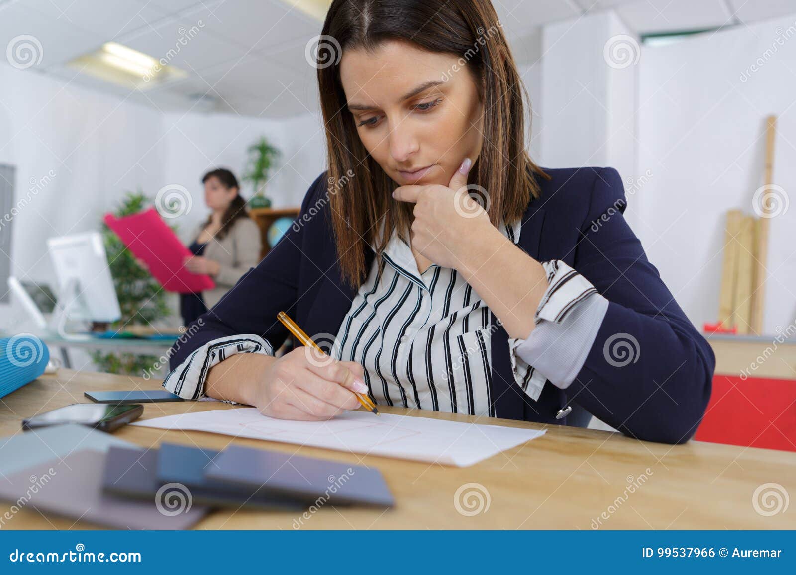 Young Woman Solving Problems on Paper Stock Photo - Image of write ...