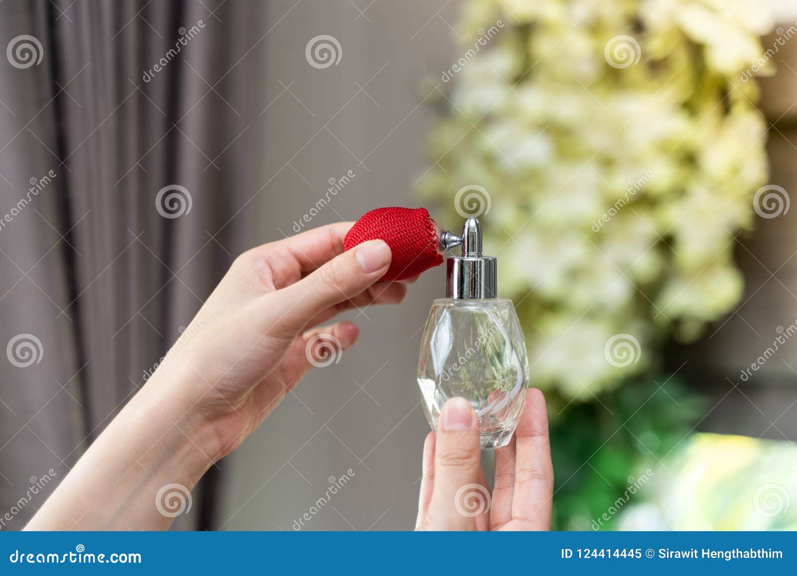 Young Women Spraying Perfume Stock Image - Image of perfume, scent ...