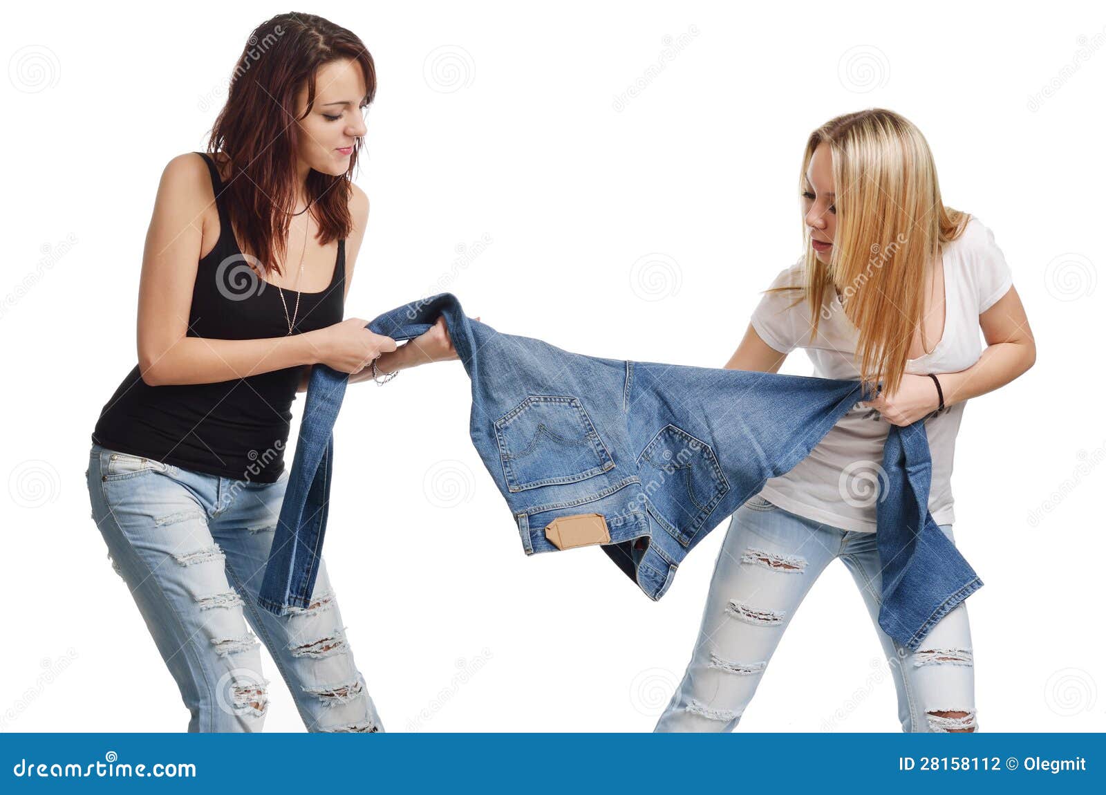 Young Women Struggling for Jeans Stock Photo - Image of street, cutout ...