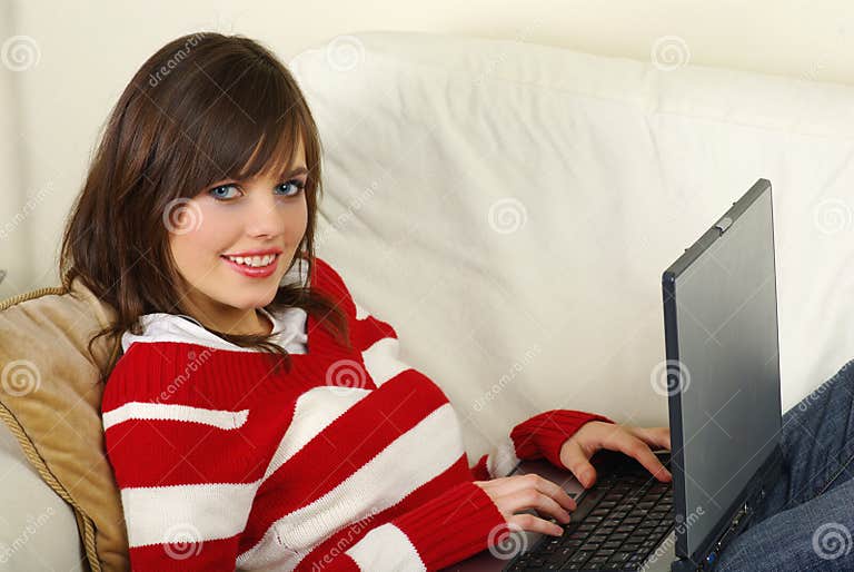 Young Women Using Laptop Computer Stock Image - Image of relax, happy ...