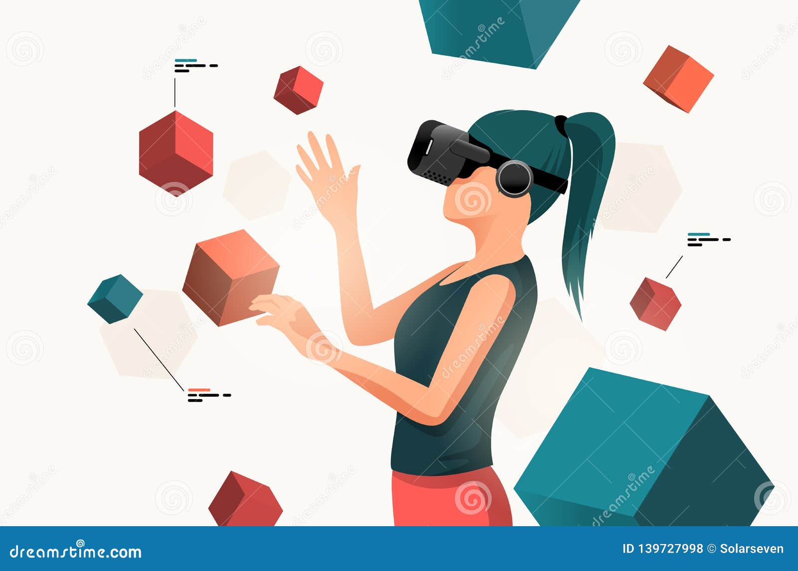 A Young Women Using a Virtual Reality Headset Stock Vector ...