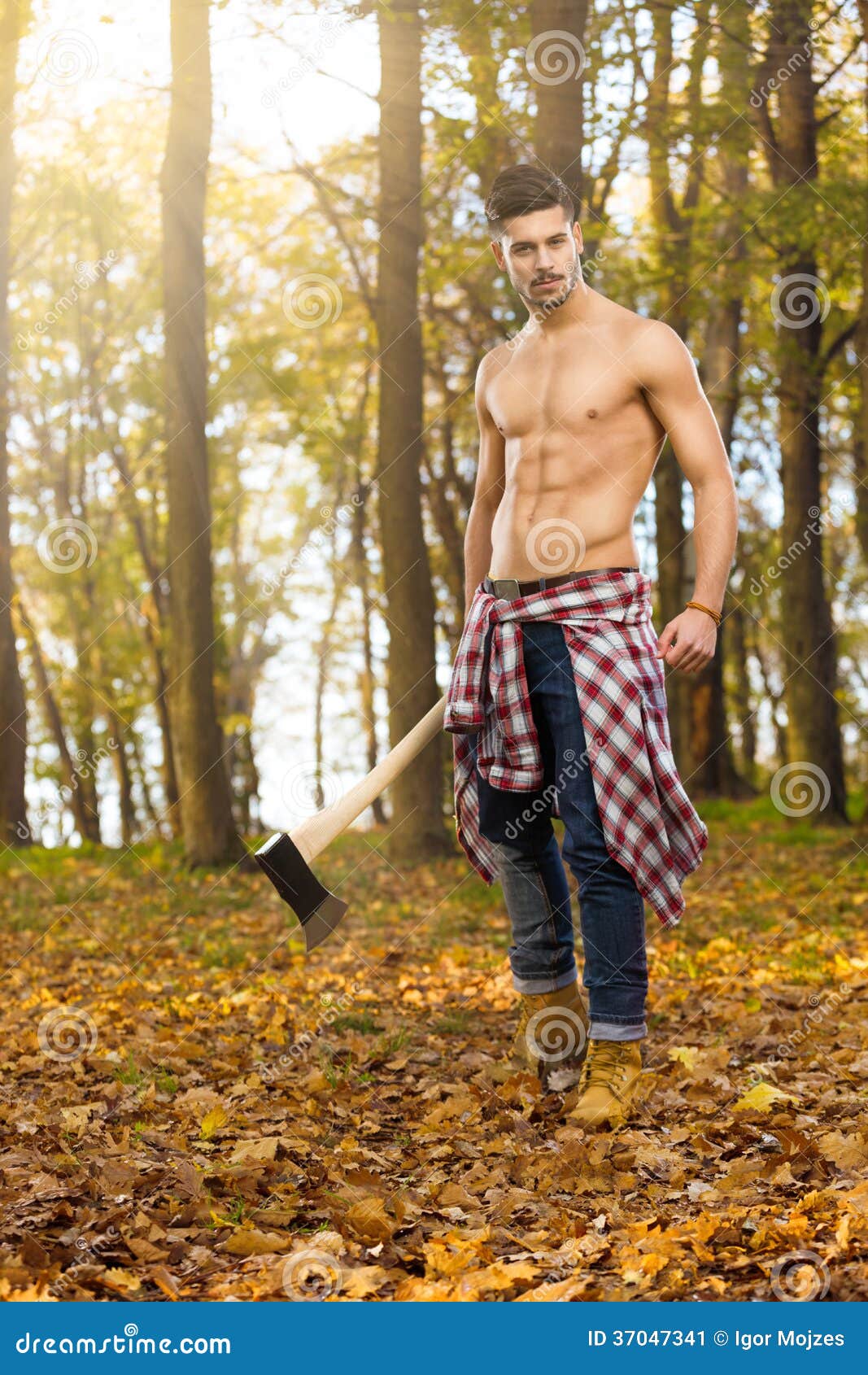 Young woodcutter stock image. Image of fall, people, strong - 37047341
