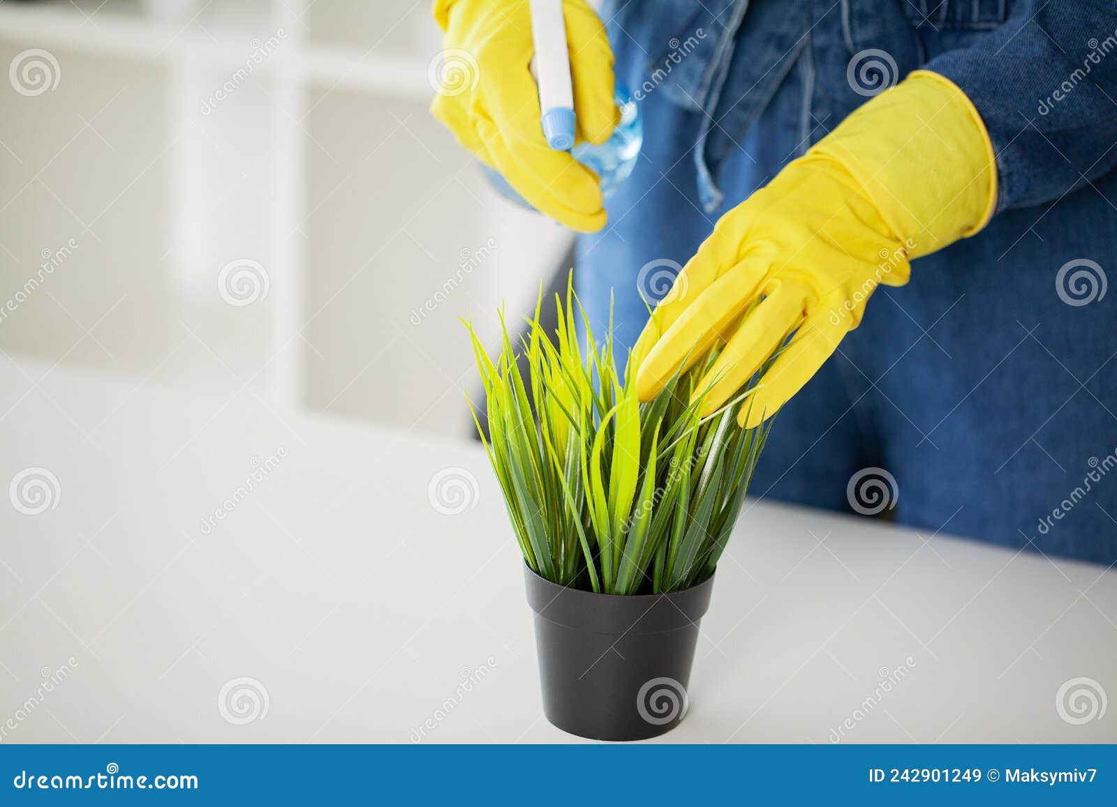 Young Worker Cleaning Desk with Rag in Office Stock Image - Image of ...