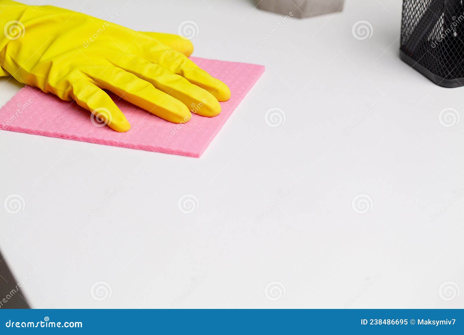 Young Worker Cleaning Table with Rag in Office Stock Image - Image of ...