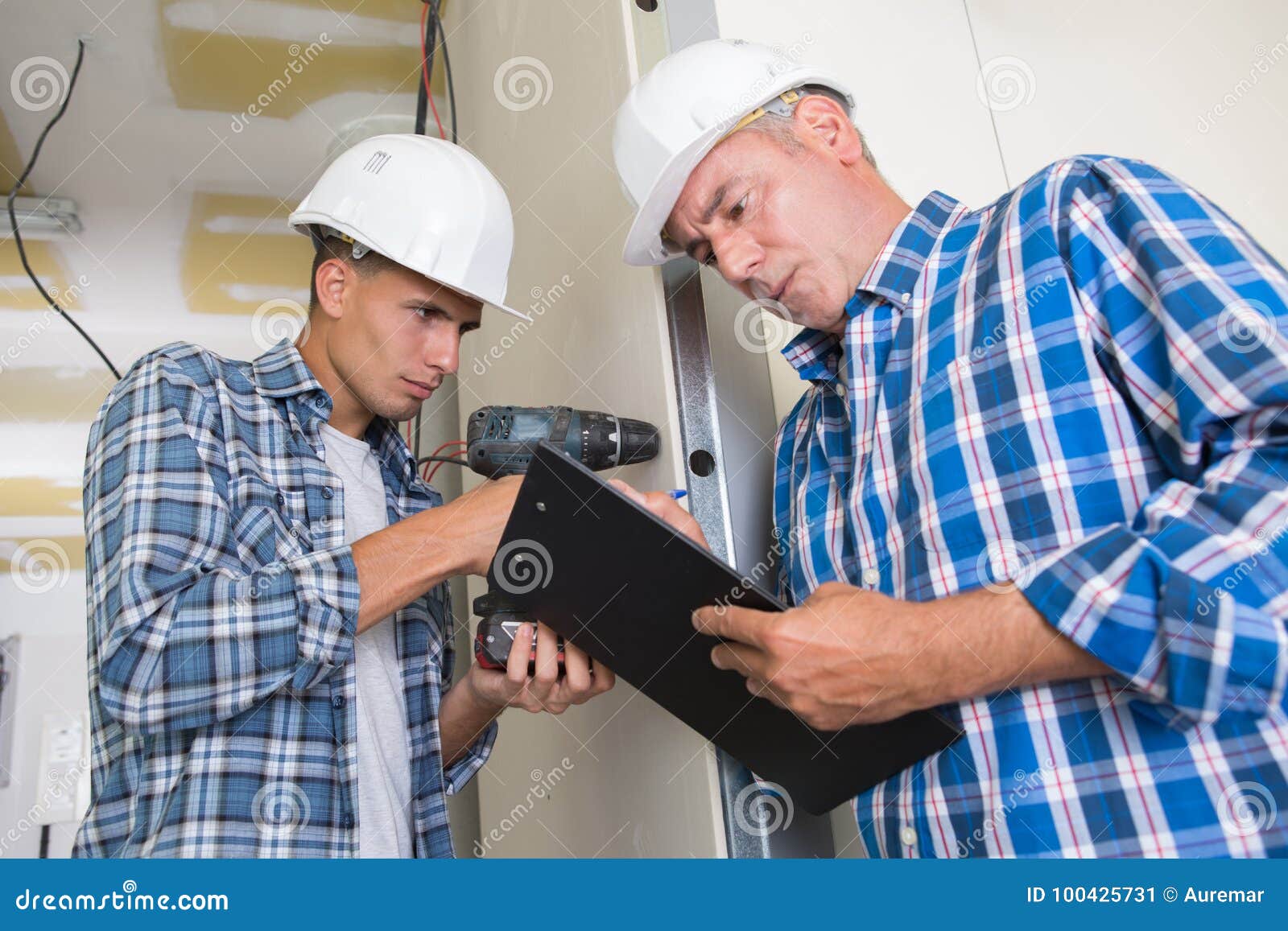 Young Worker Drilling Frame Stock Image - Image of material, drilling ...