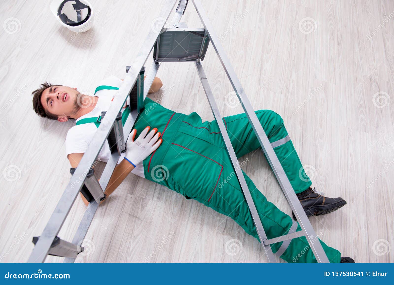 The Young Worker Falling from the Ladder Stock Image - Image of builder ...