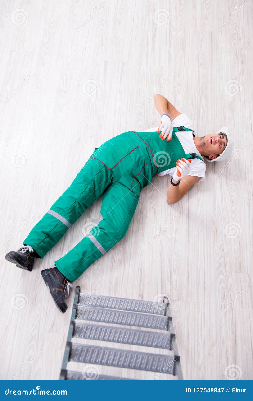 The Young Worker Falling from the Ladder Stock Image - Image of ...