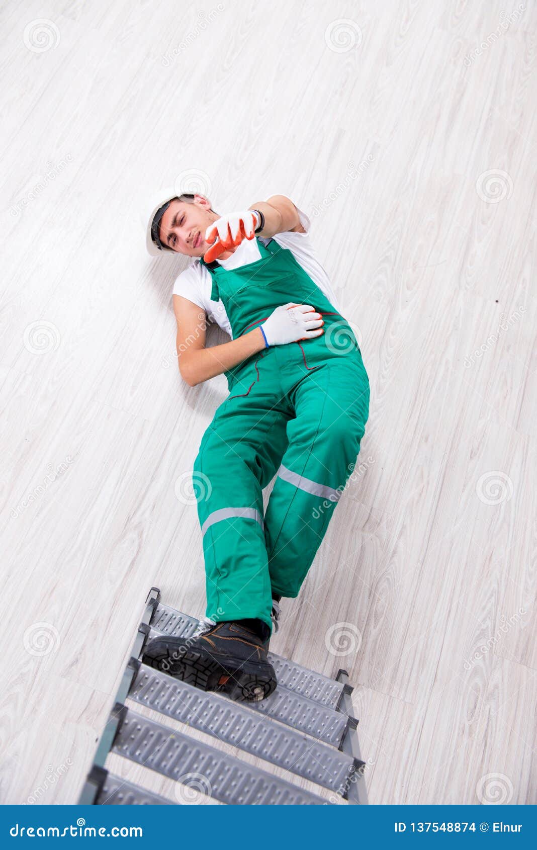 The Young Worker Falling from the Ladder Stock Photo - Image of asking ...