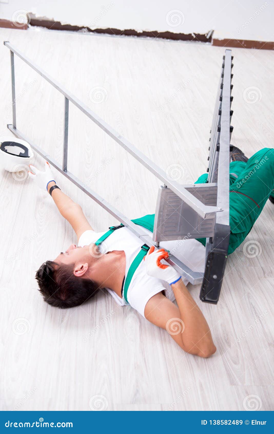 The Young Worker Falling from the Ladder Stock Image - Image of ...