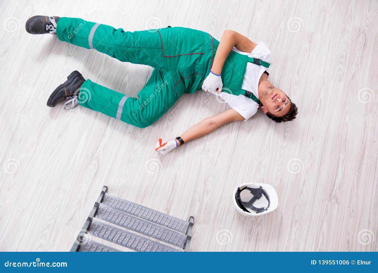 The Young Worker Falling from the Ladder Stock Photo - Image of ...