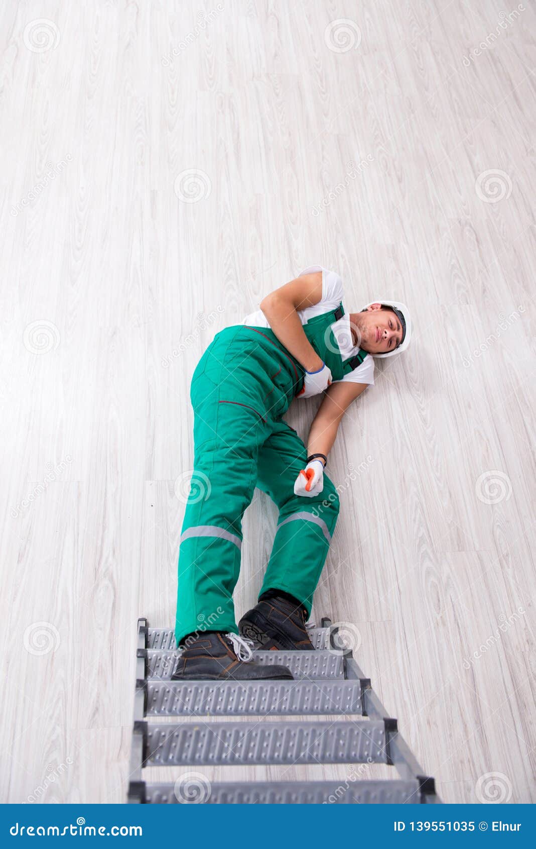 The Young Worker Falling from the Ladder Stock Image - Image of ...