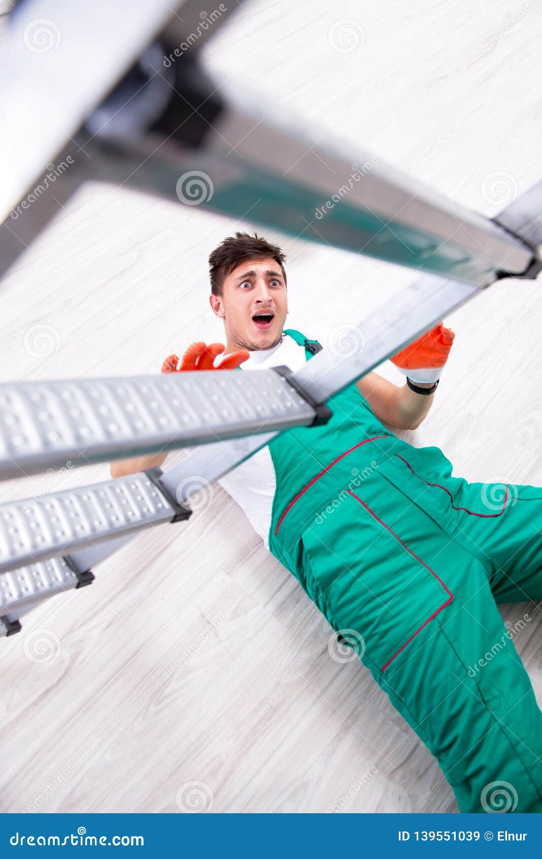 Man Falling From Ladder While Building Pergola Stock Photography ...