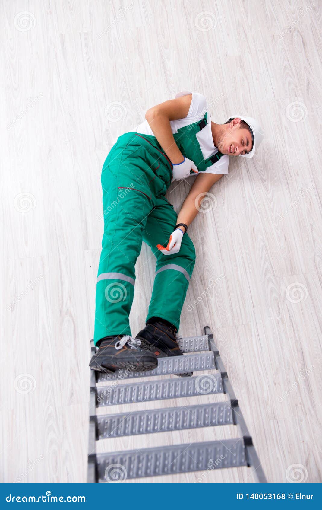 The Young Worker Falling from the Ladder Stock Photo - Image of ...