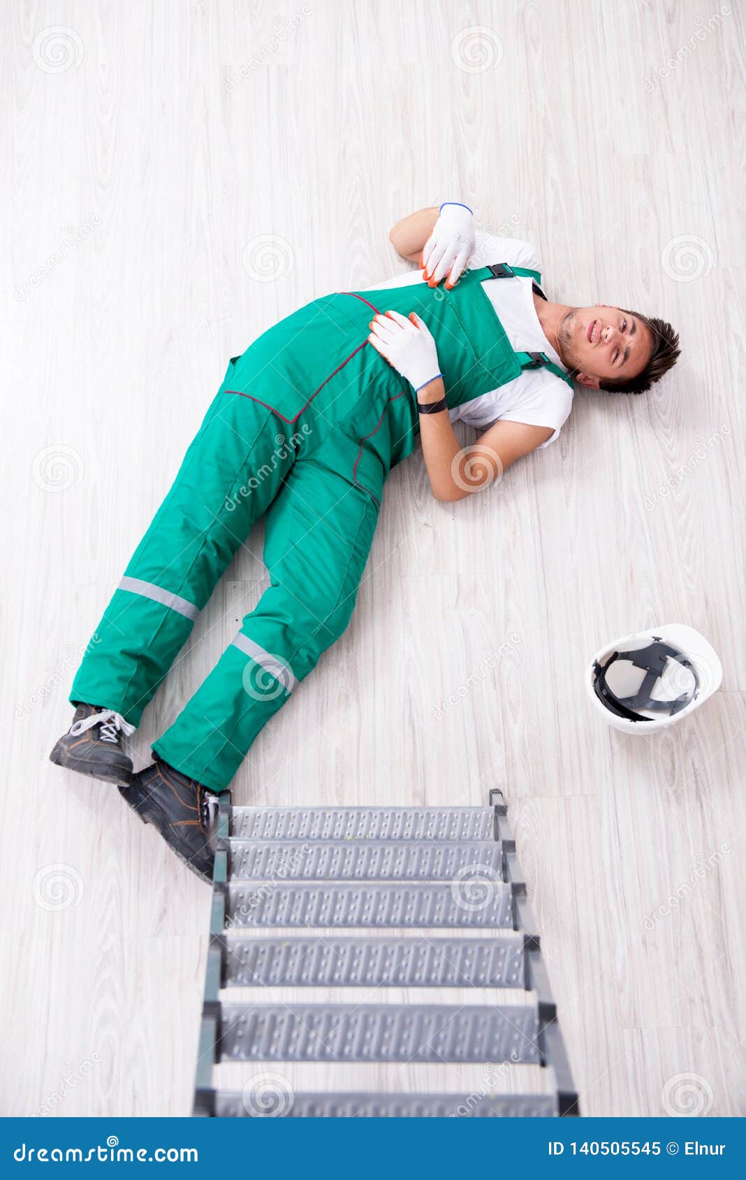 The Young Worker Falling from the Ladder Stock Image - Image of ...