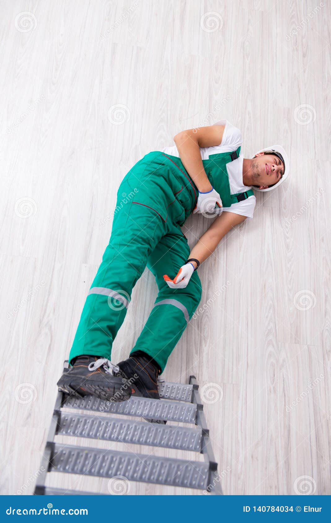 The Young Worker Falling from the Ladder Stock Photo - Image of ...