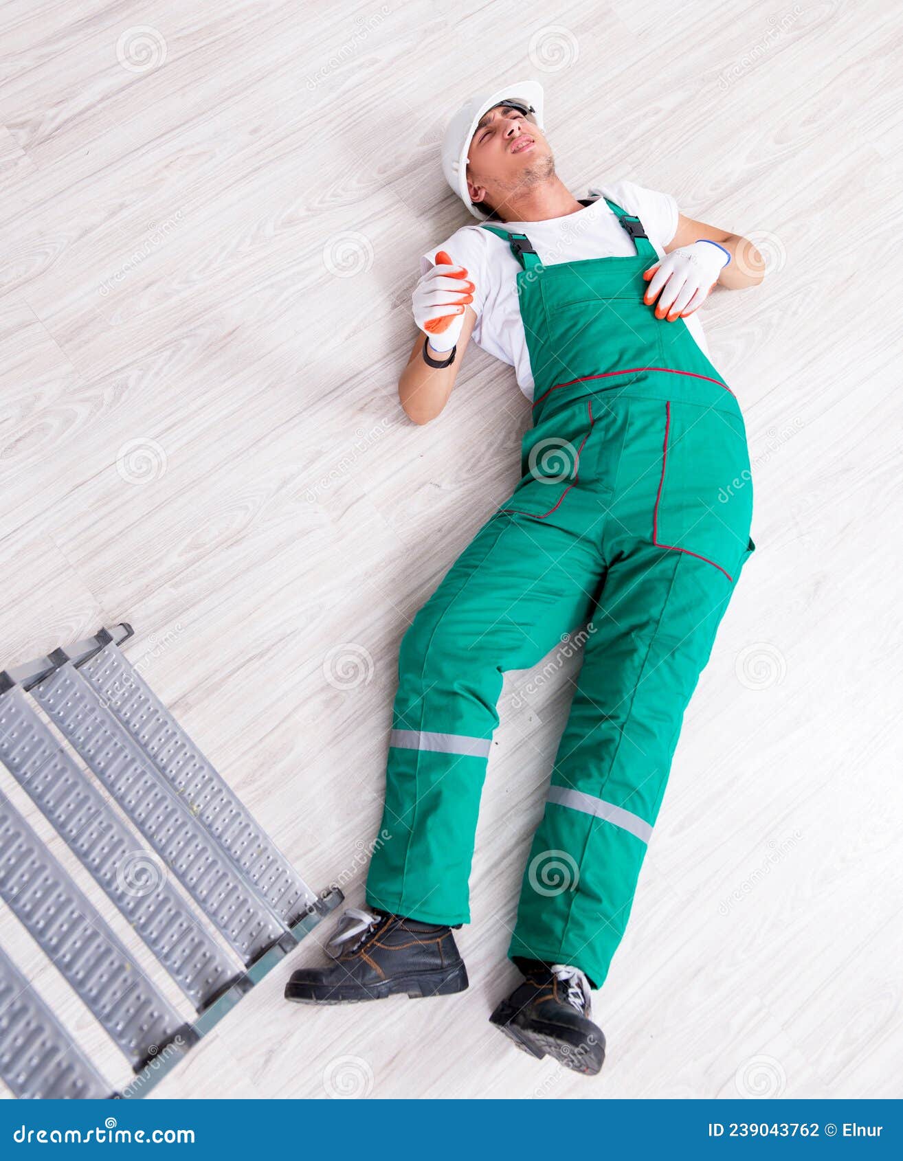 The Young Worker Falling from the Ladder Stock Photo - Image of helmet ...
