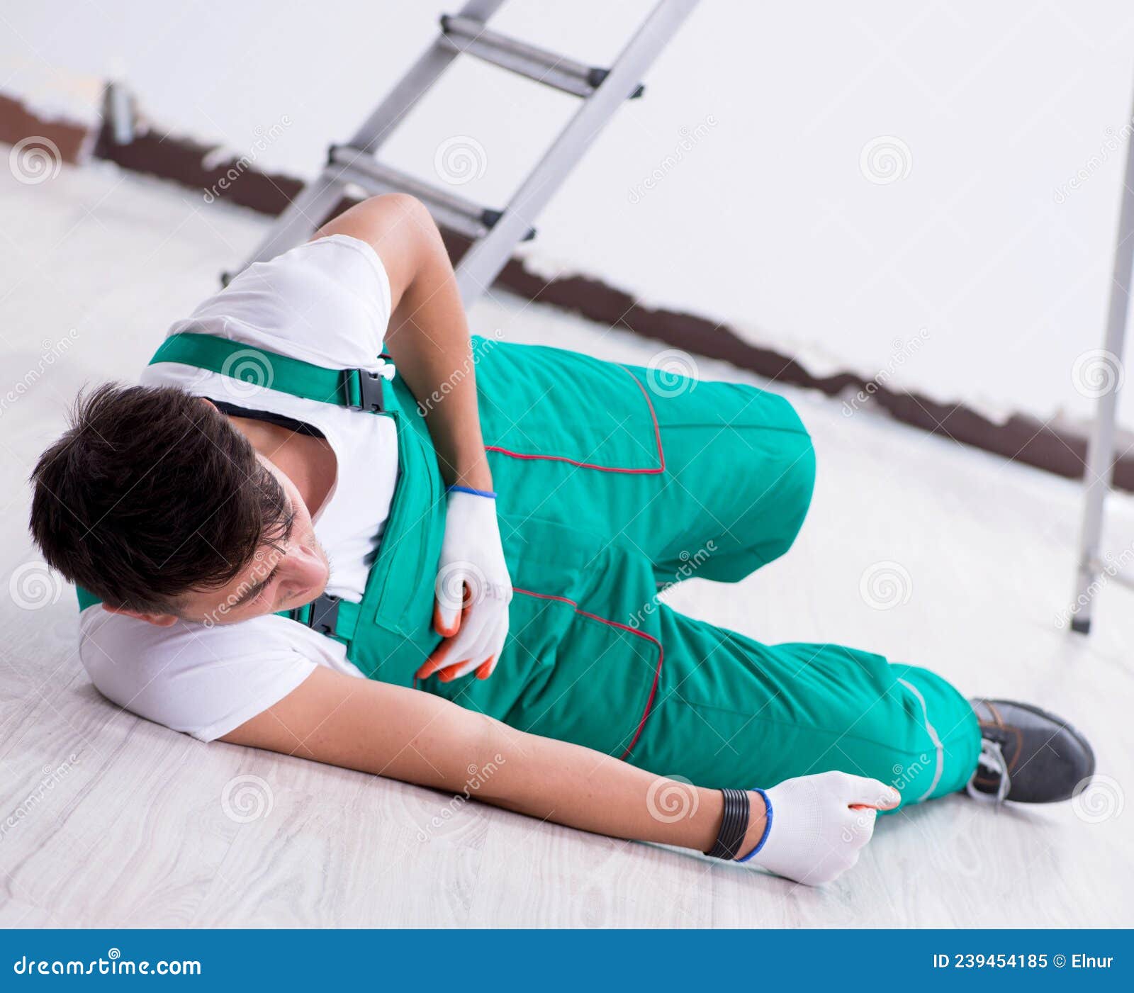 The Young Worker Falling from the Ladder Stock Image - Image of health ...