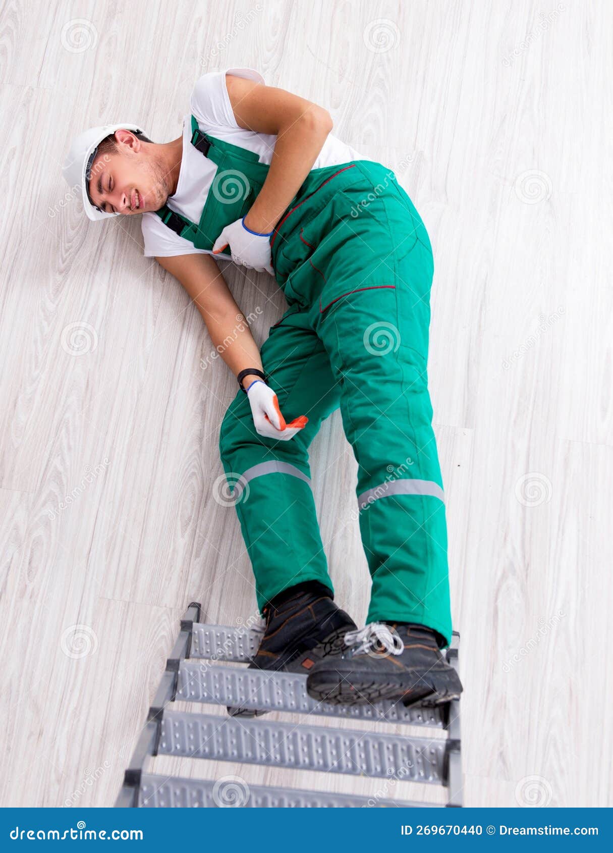 Young Worker Falling from the Ladder Stock Photo - Image of disabled ...