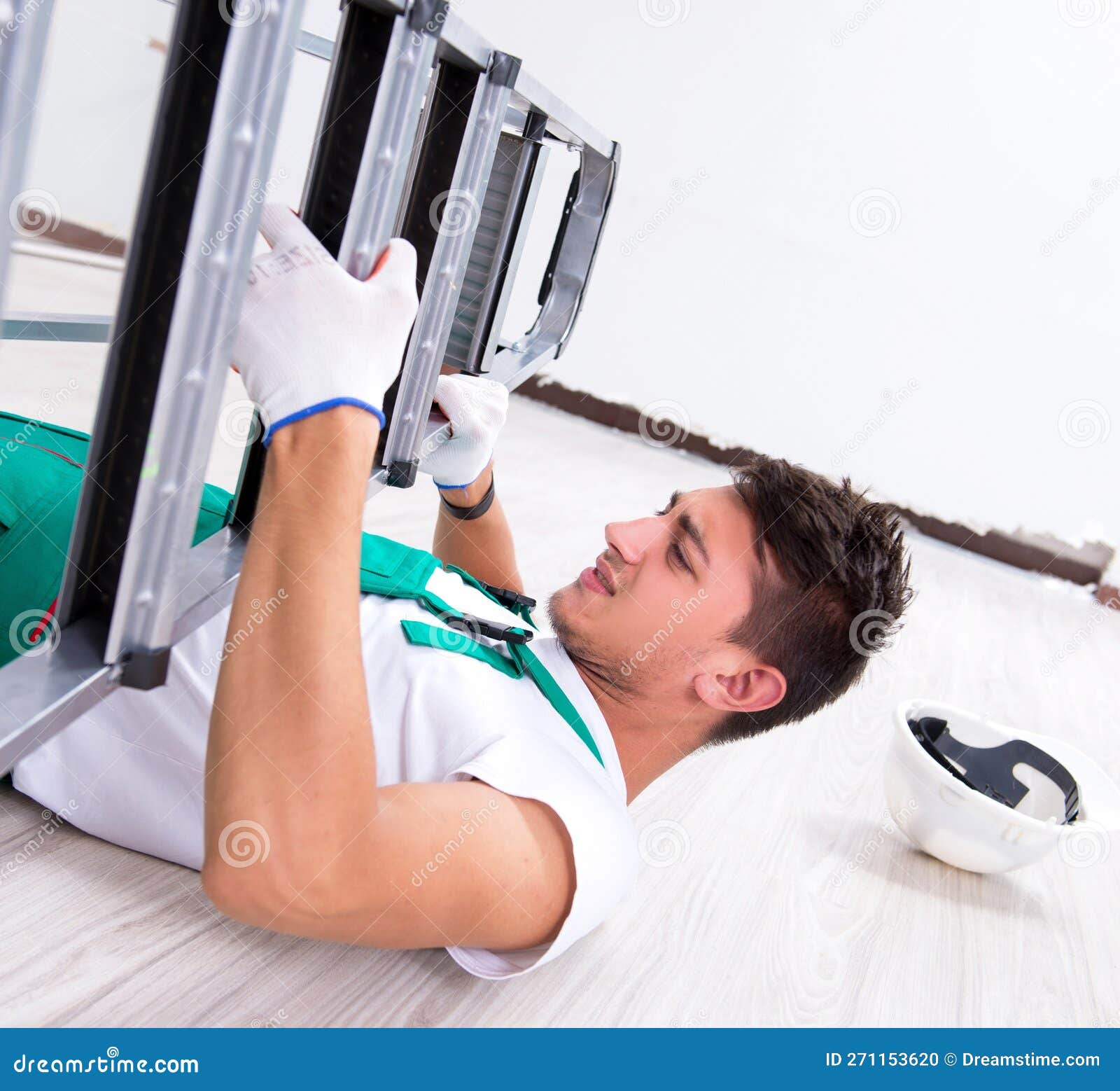 Young Worker Falling from the Ladder Stock Photo - Image of floor ...