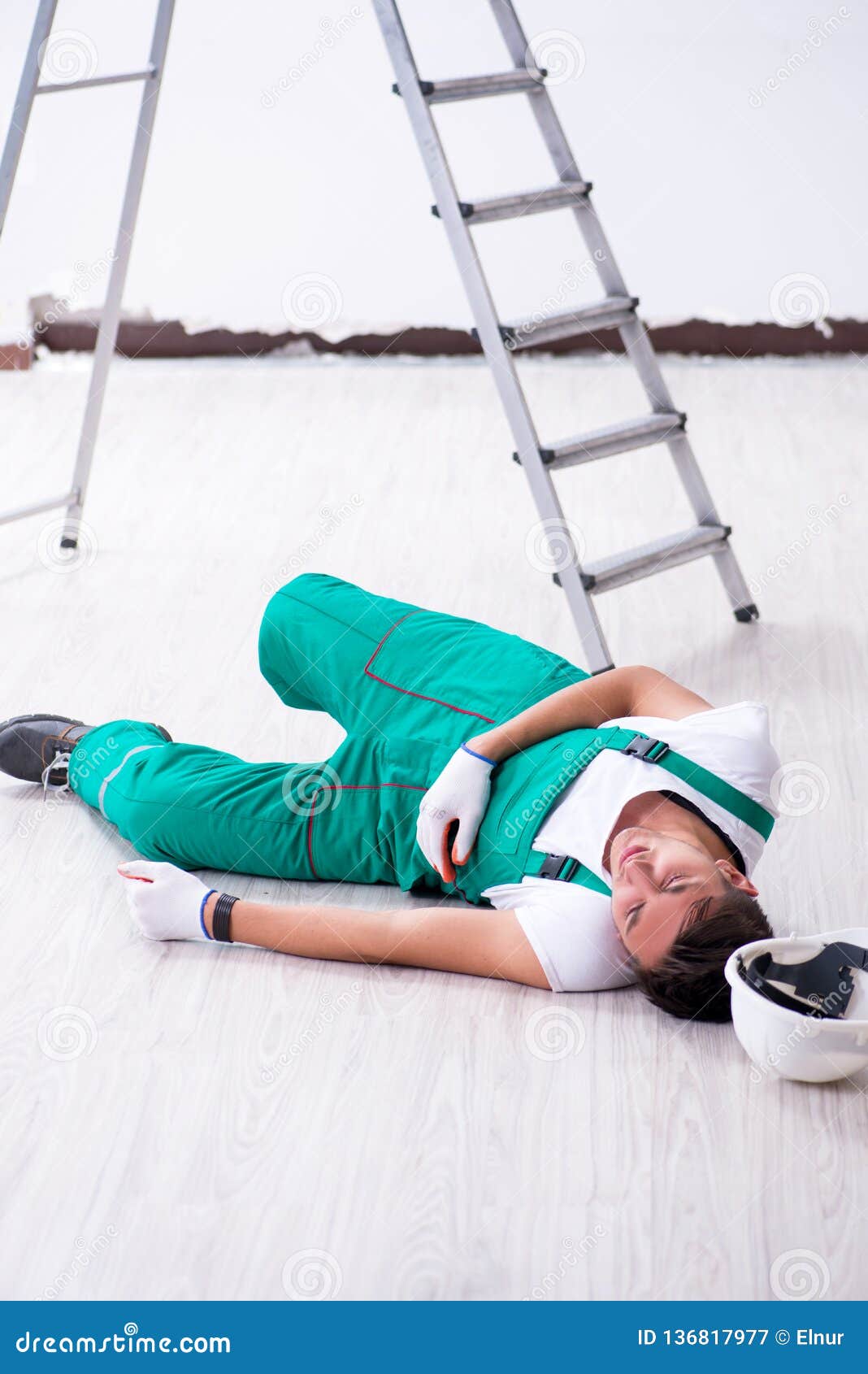 The Young Worker Falling from the Ladder Stock Image - Image of dead ...