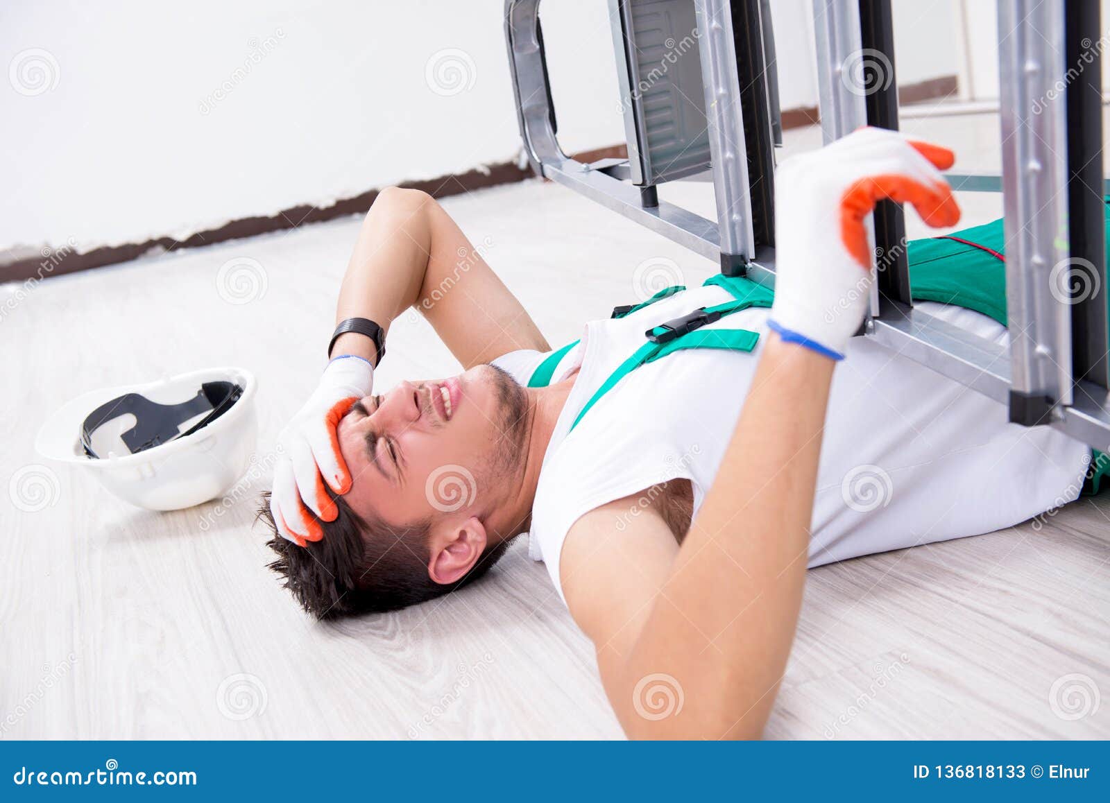 The Young Worker Falling from the Ladder Stock Image - Image of ...
