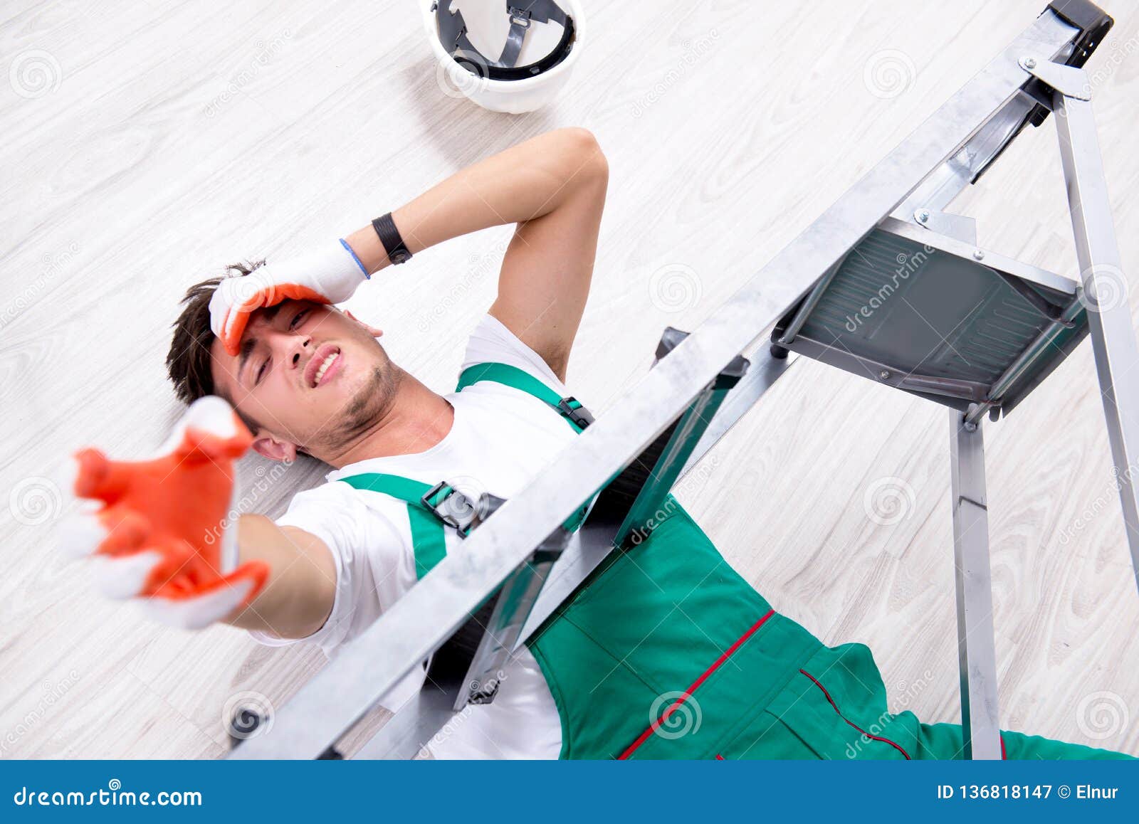 The Young Worker Falling from the Ladder Stock Image - Image of male ...