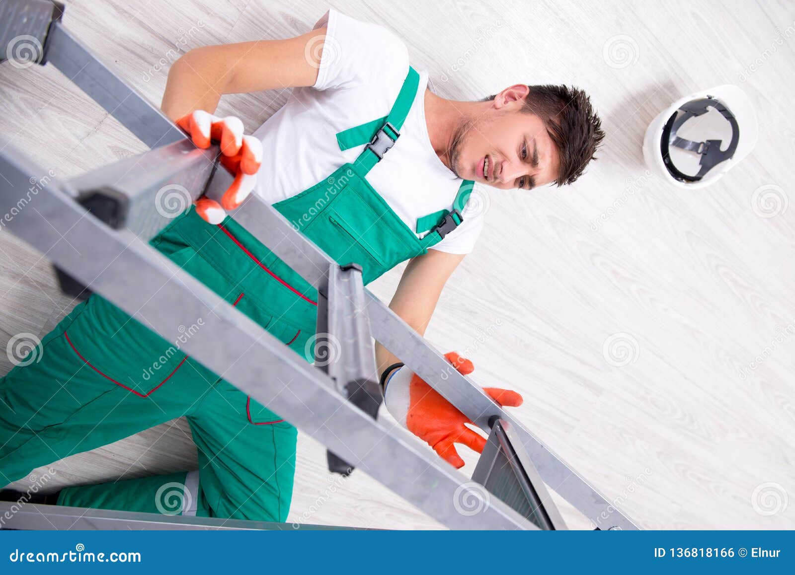 The Young Worker Falling from the Ladder Stock Photo - Image of fear ...