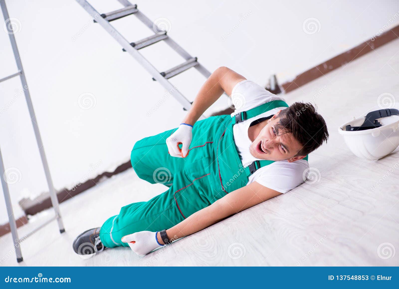 The Young Worker Falling from the Ladder Stock Image - Image of ...