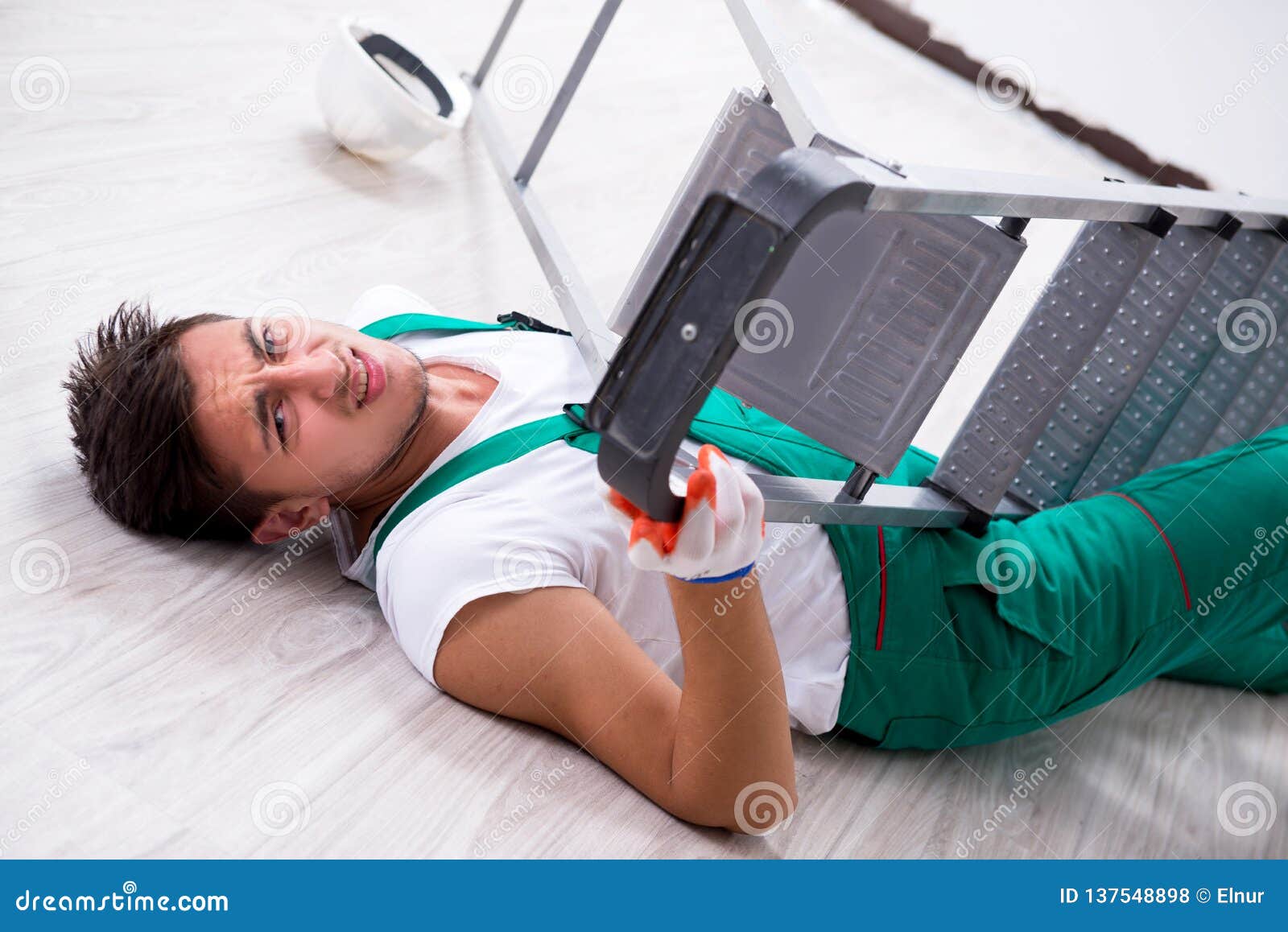 The Young Worker Falling from the Ladder Stock Photo - Image of ...