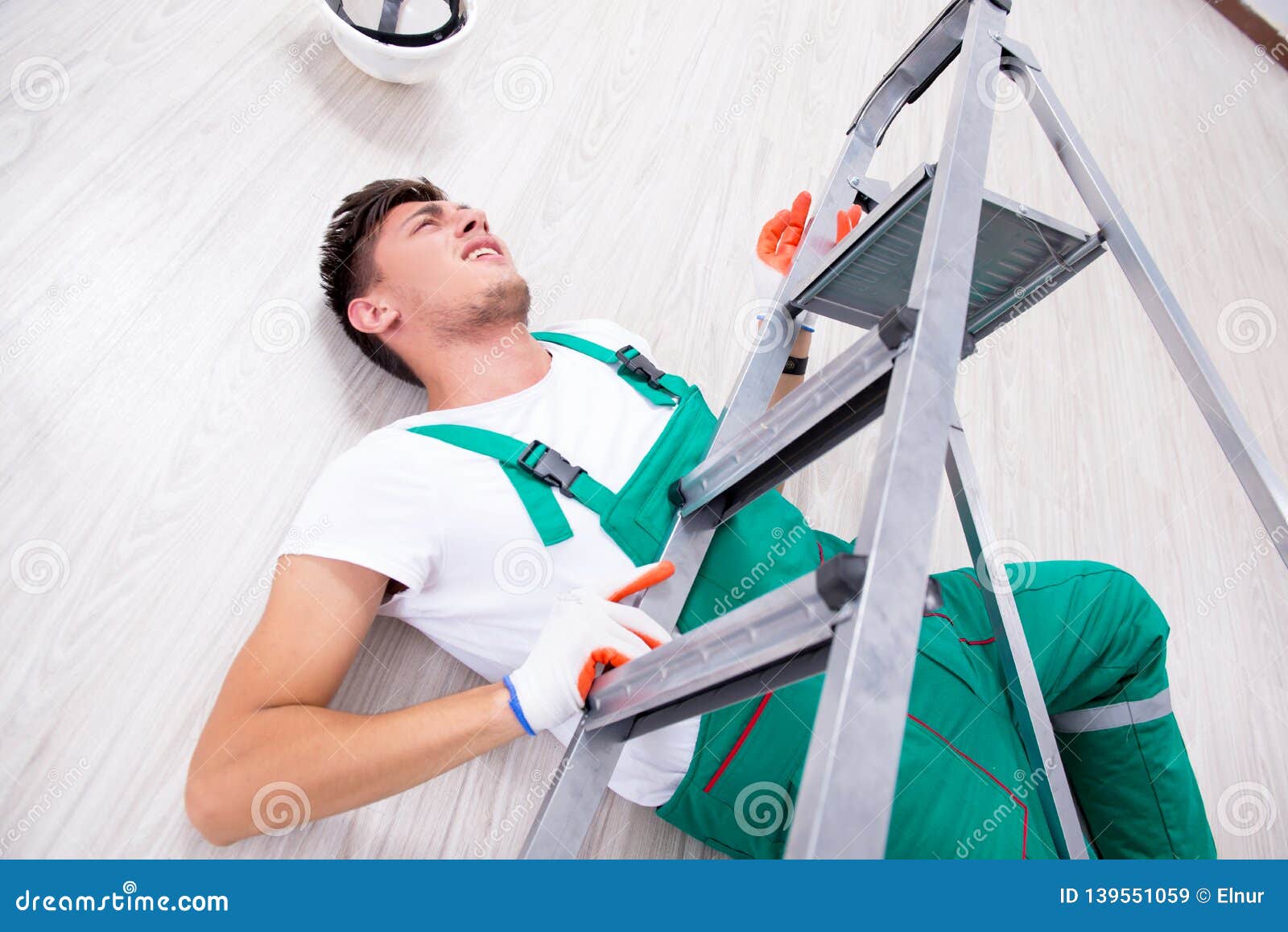 The Young Worker Falling from the Ladder Stock Image - Image of ...