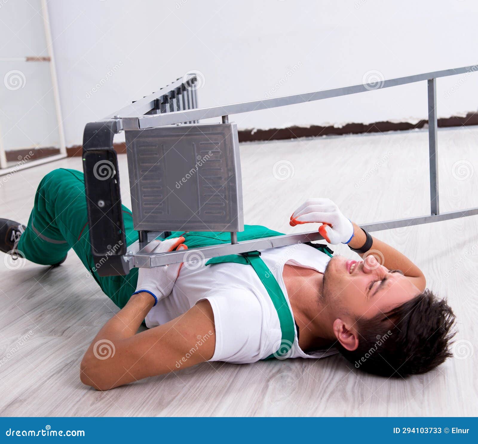 Young Worker Falling from the Ladder Stock Image - Image of injured ...