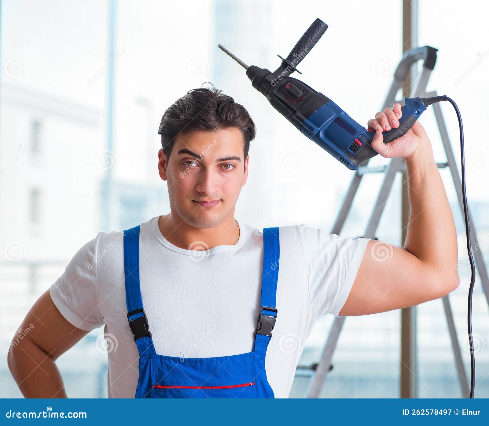 Young Worker with Hand Drill Stock Image - Image of hard, craftsman ...