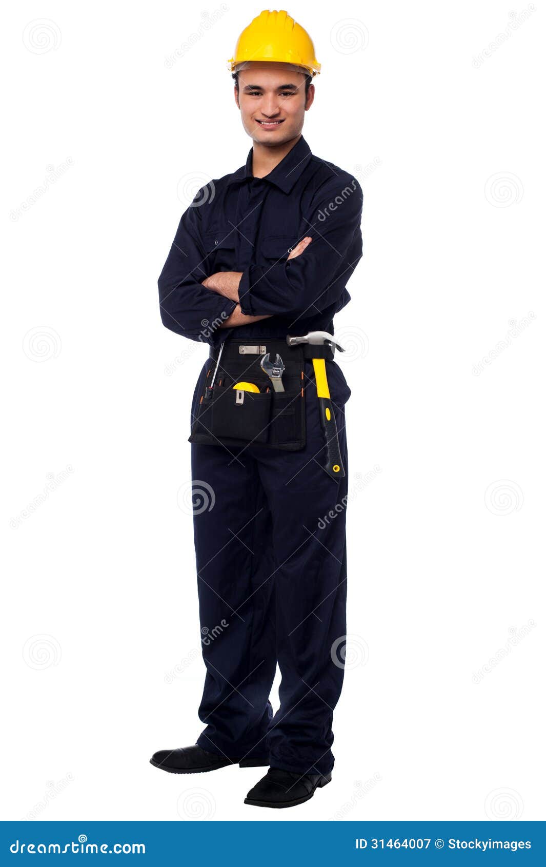 Young Worker in a Hard Hat with His Tools Stock Image - Image of ...