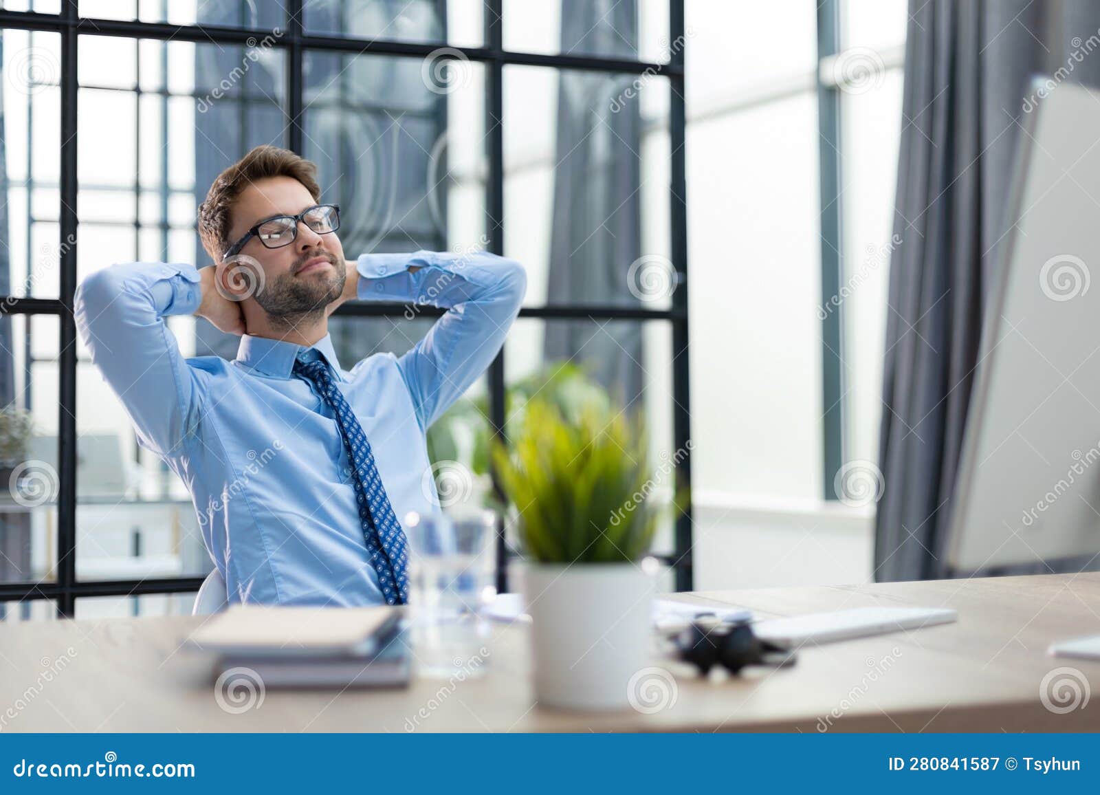 Young Worker Having Break and Resting after Solving Task. Stock Image ...