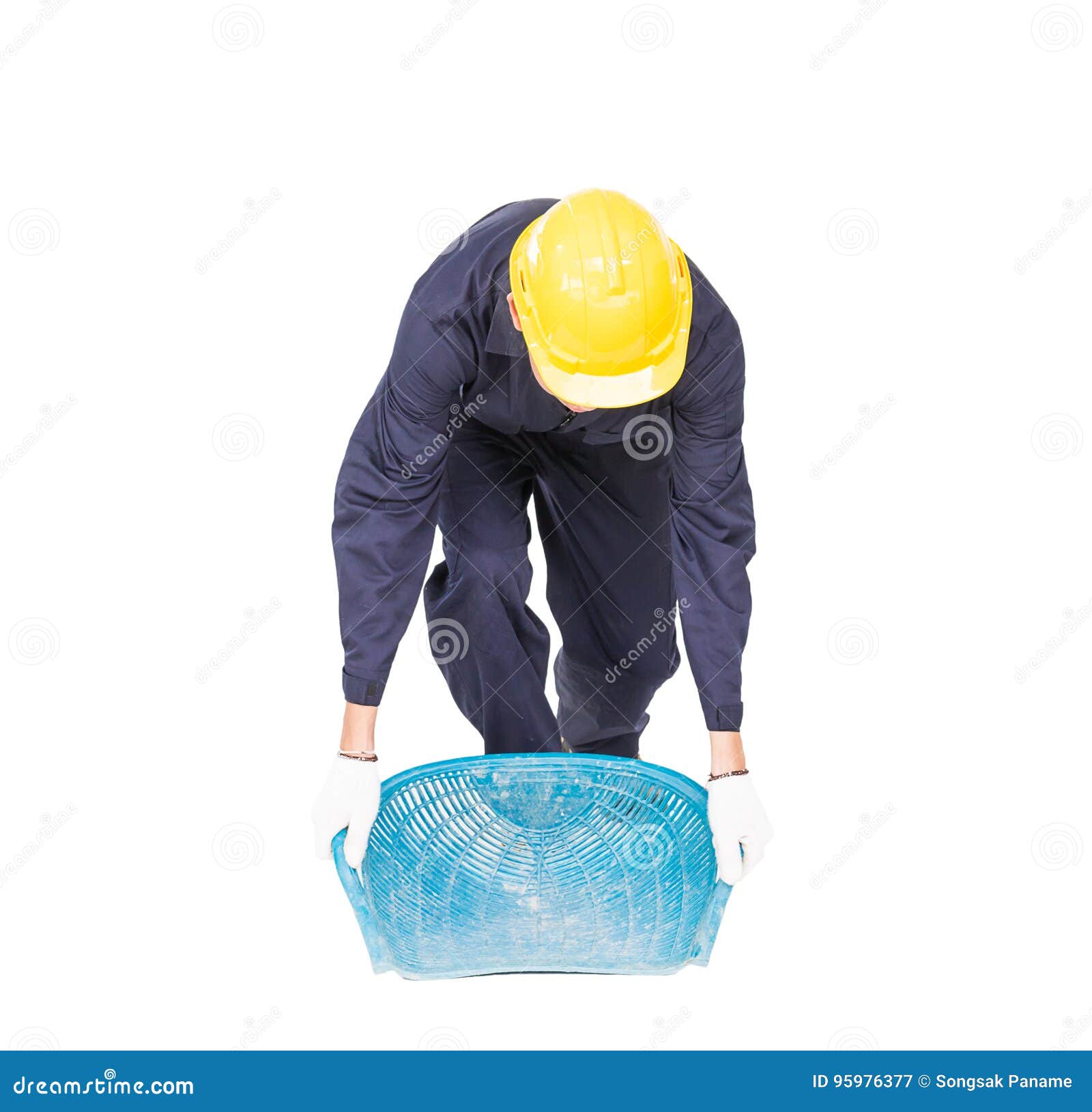 Young Worker Hold Hod or Clam-shell Shaped Basket Stock Image - Image ...